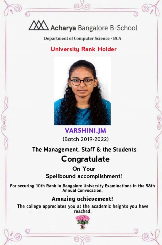 Congratulations to Varshini J. M. - ABBS | Acharya Bangalore B-School